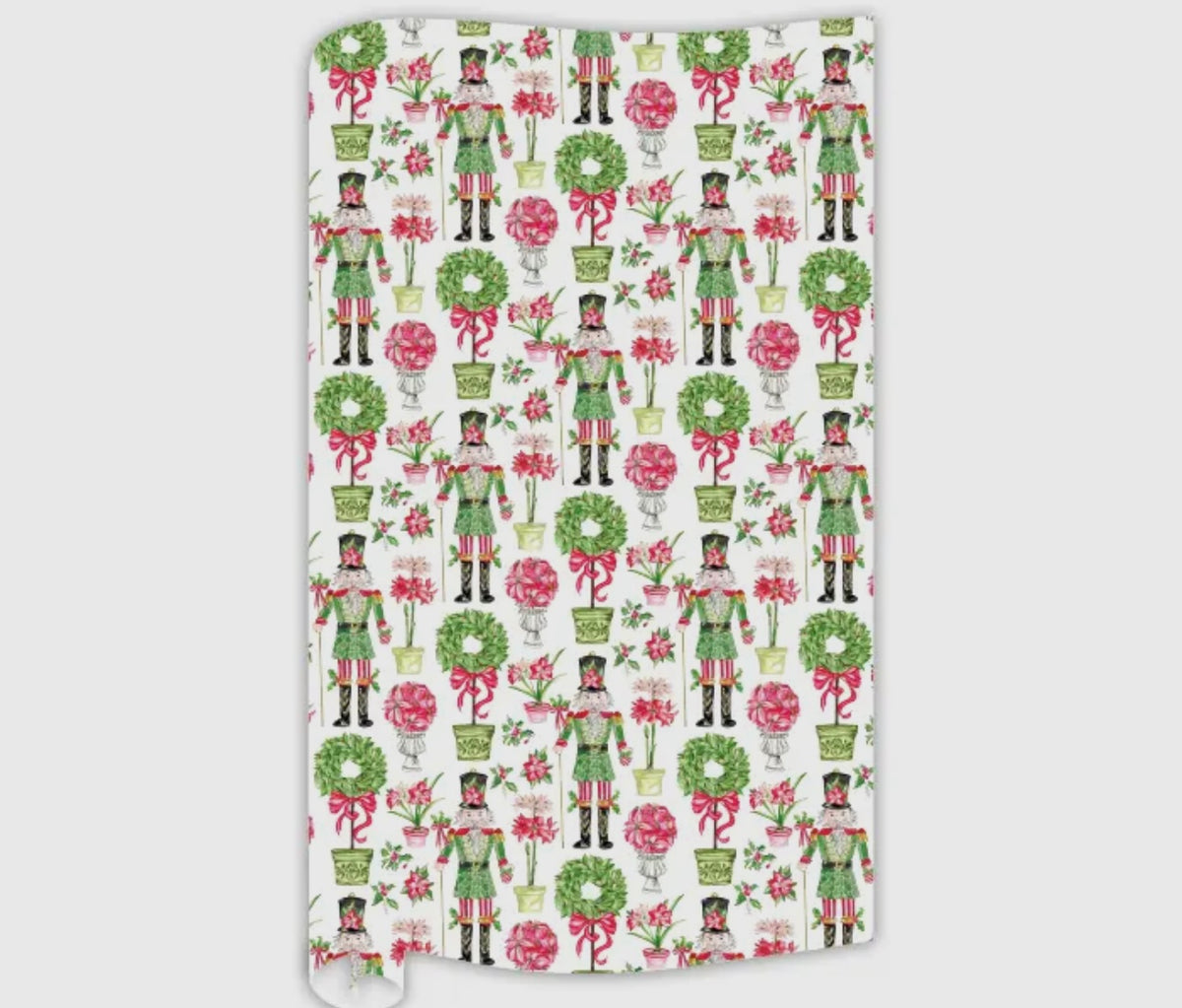 Hand Painted Poinsettia Nutcracker w/ Red and Green Pattern Wrapping P ...
